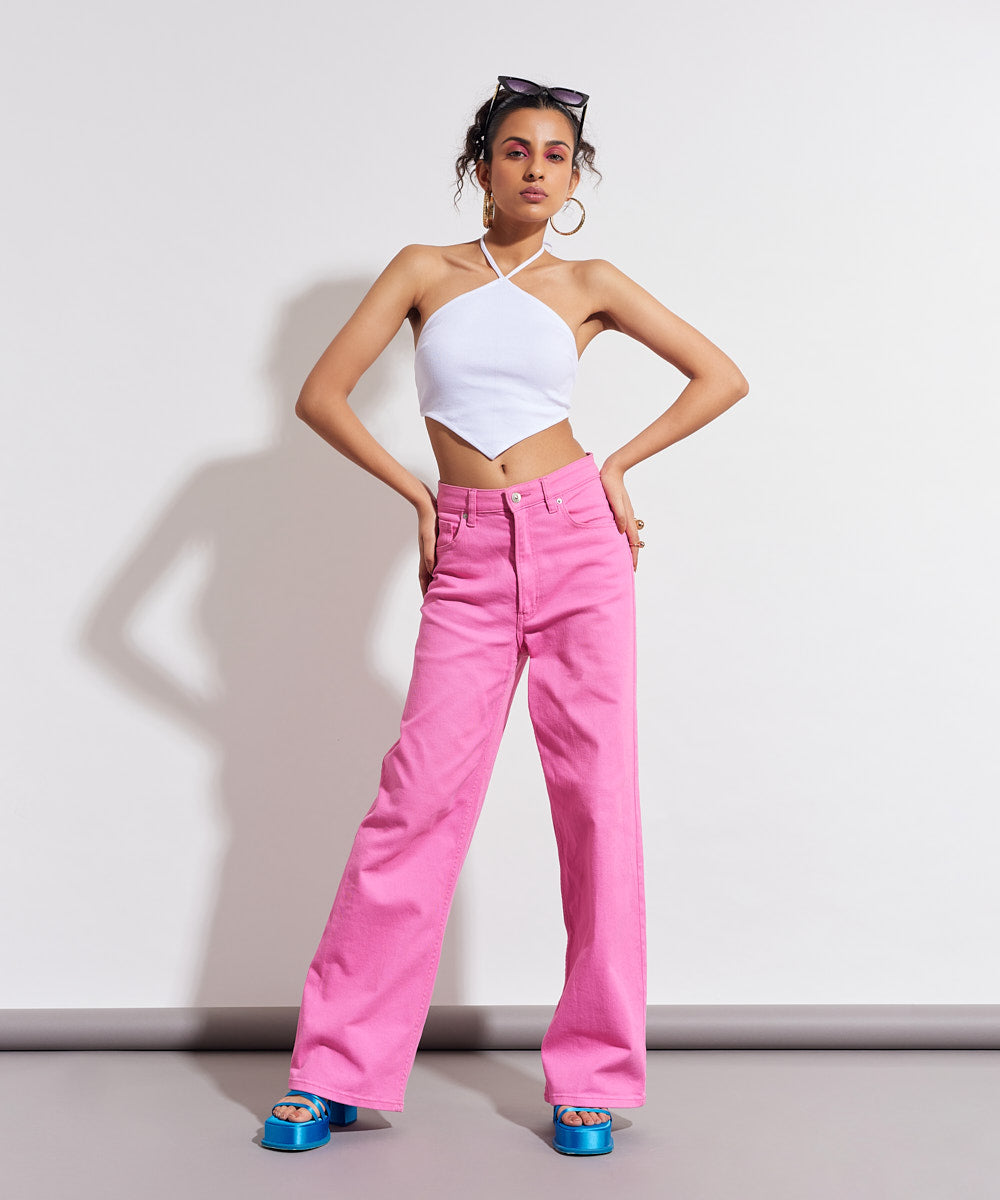 Ribbed A-Line Crop Top - White